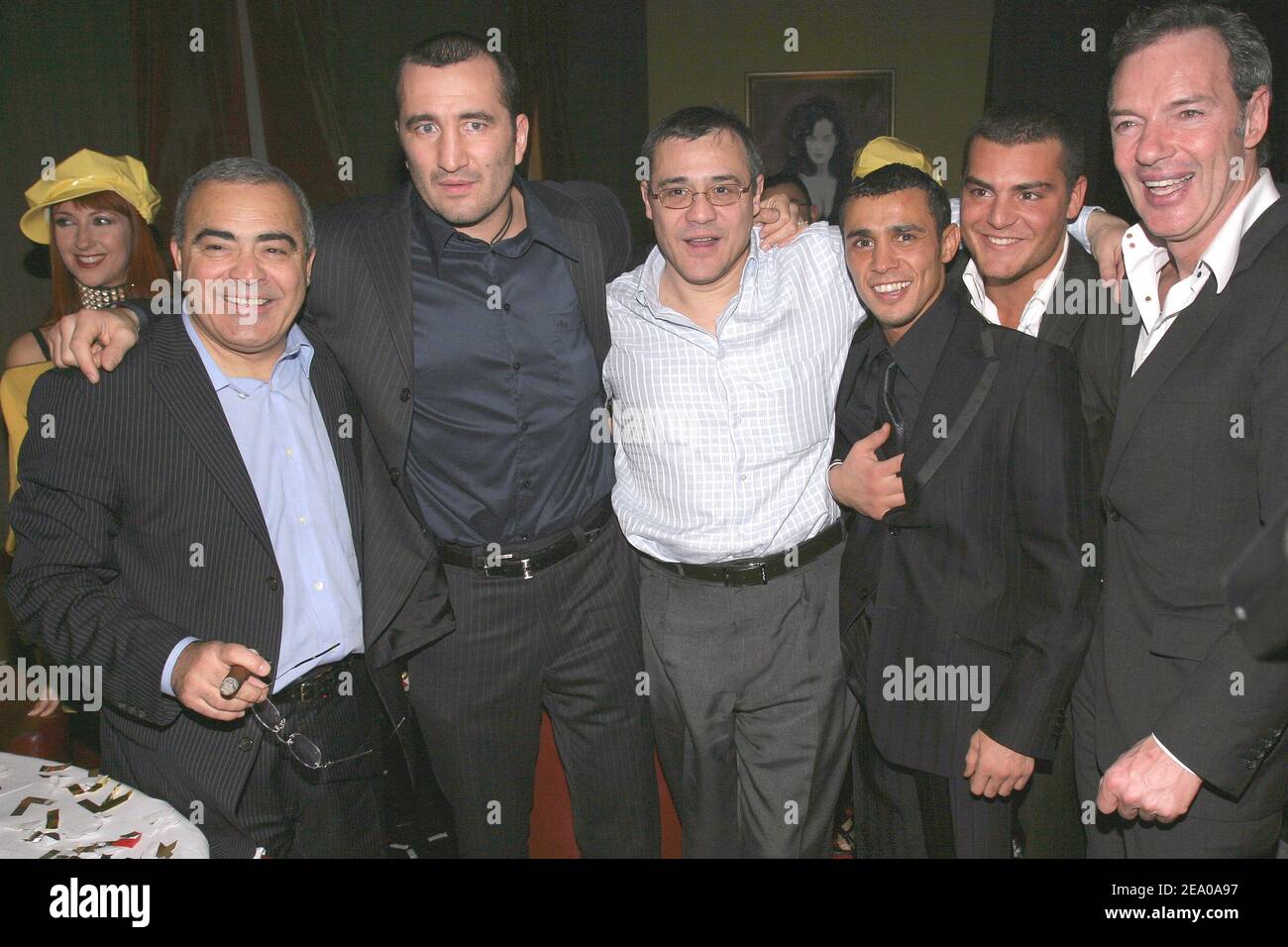 French boxer Brahim Asloum (3rd R), with (L-R) his manager Louis ...