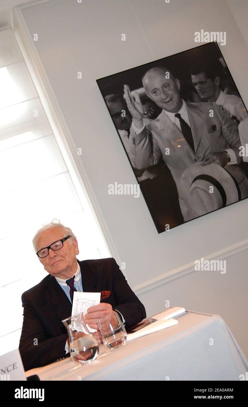 French fashion designer Pierre Cardin holds a press conference for ...