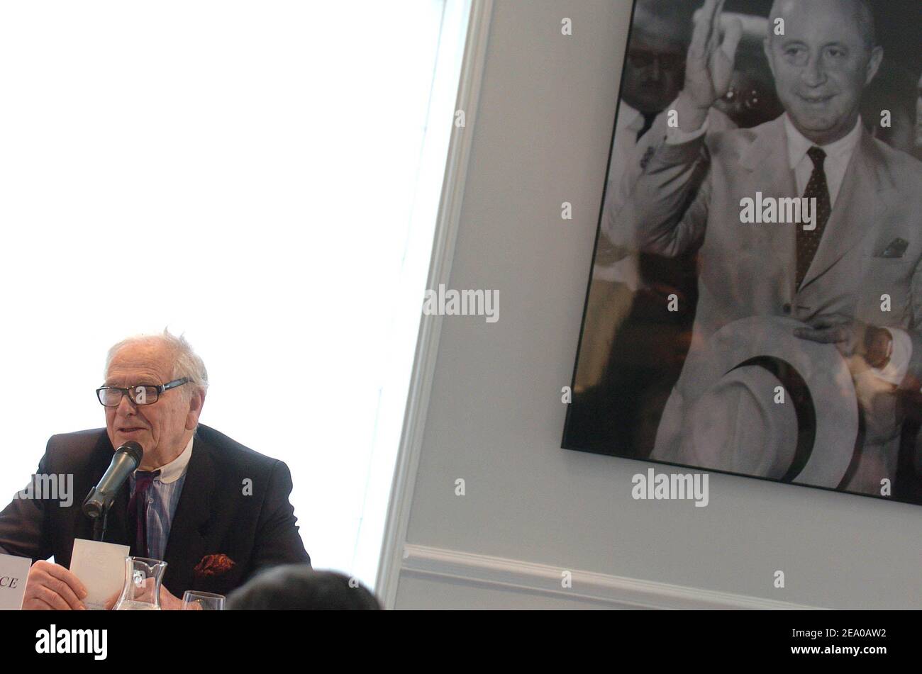 French fashion stylist Pierre Cardin holds a presss conference at the ...