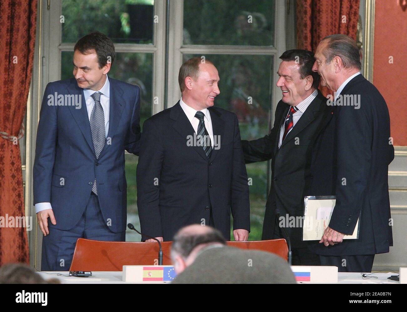 Jose Luis Zapatero, Vladimir Putin, Gerhard Schroeder and Jacques ...