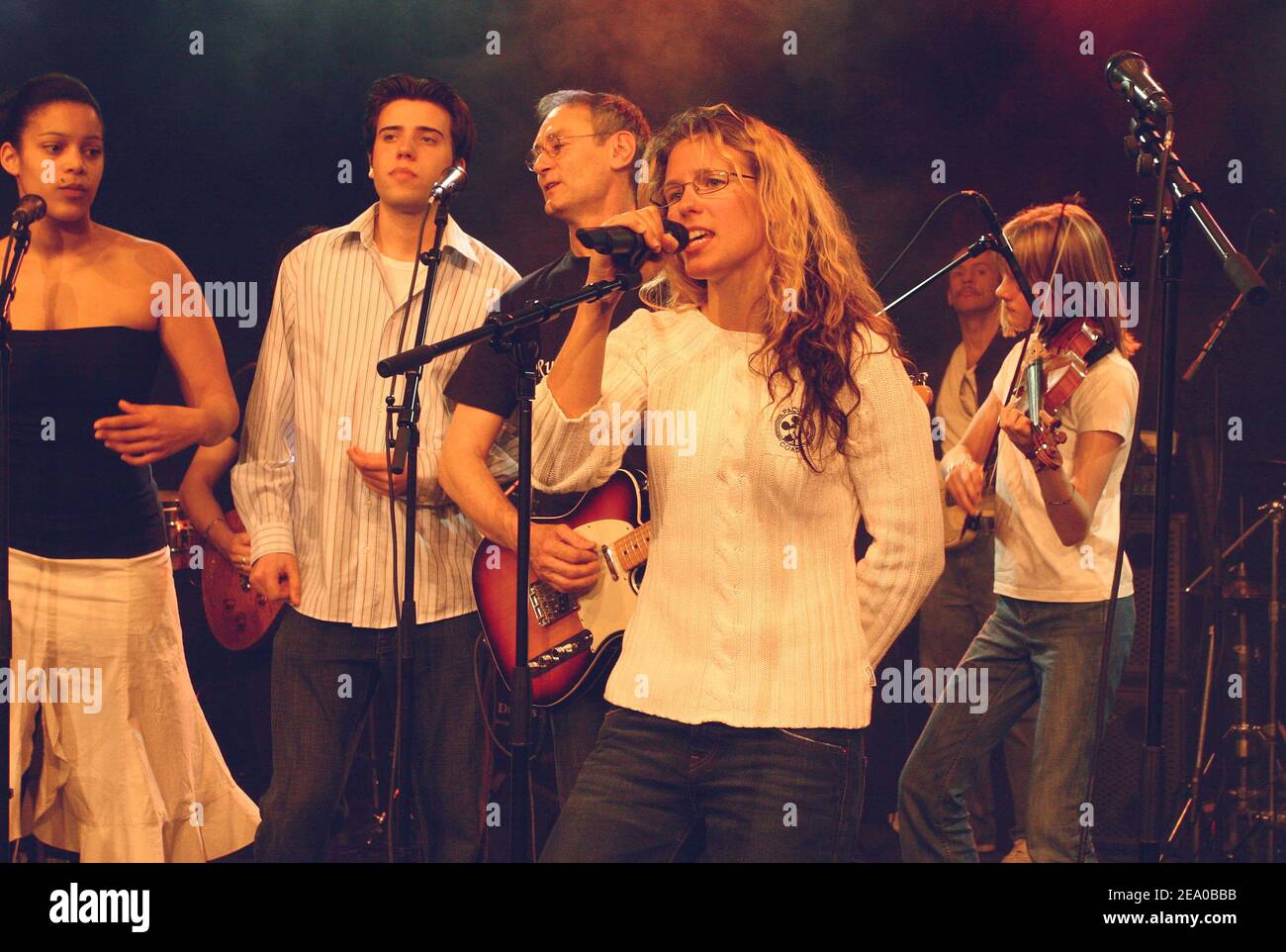EXCLUSIVE. French singer Lorie on stage during the rehearsals of ...