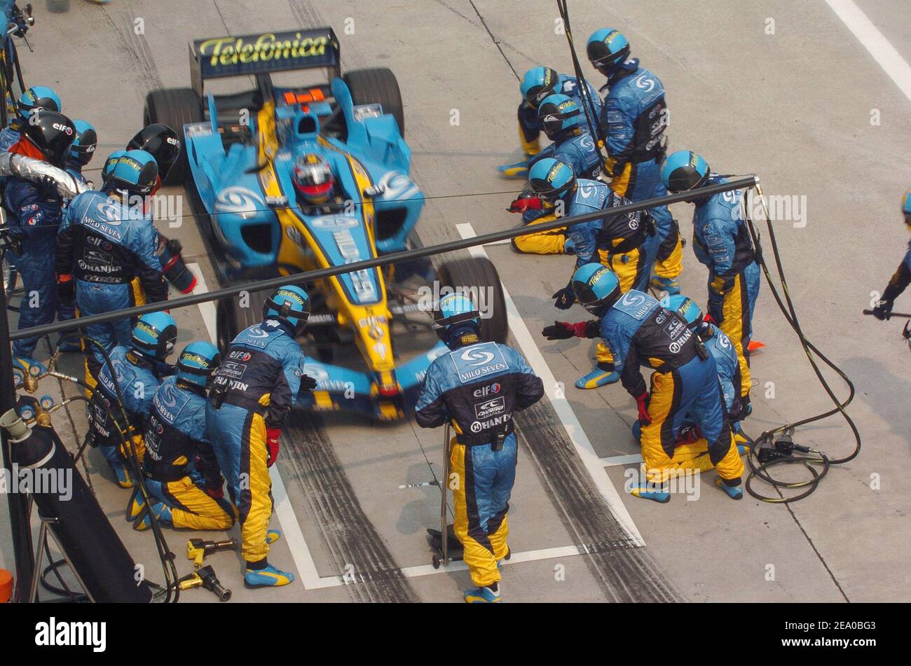 Spanish Formula 1 driver Fernando Alonso (team Renault) Pit stop during ...