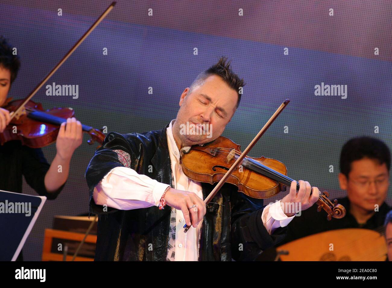 British violin virtuoso Nigel Kennedy performs during the taping of Michel Drucker's TV show ...