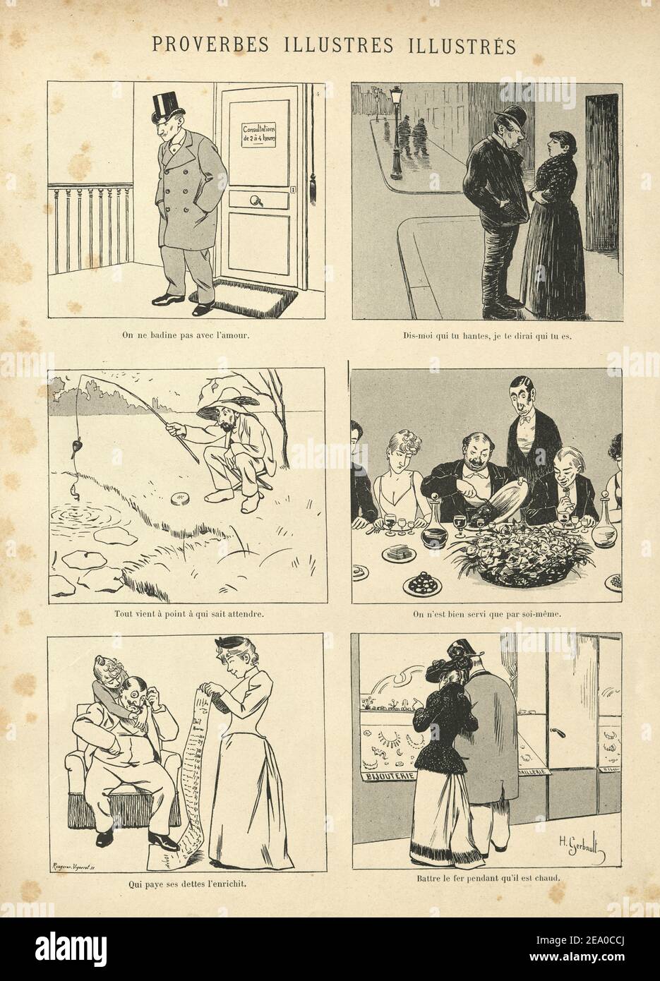 Victorian french cartoons, Proverbes illustres, by Henry Gerbault ...