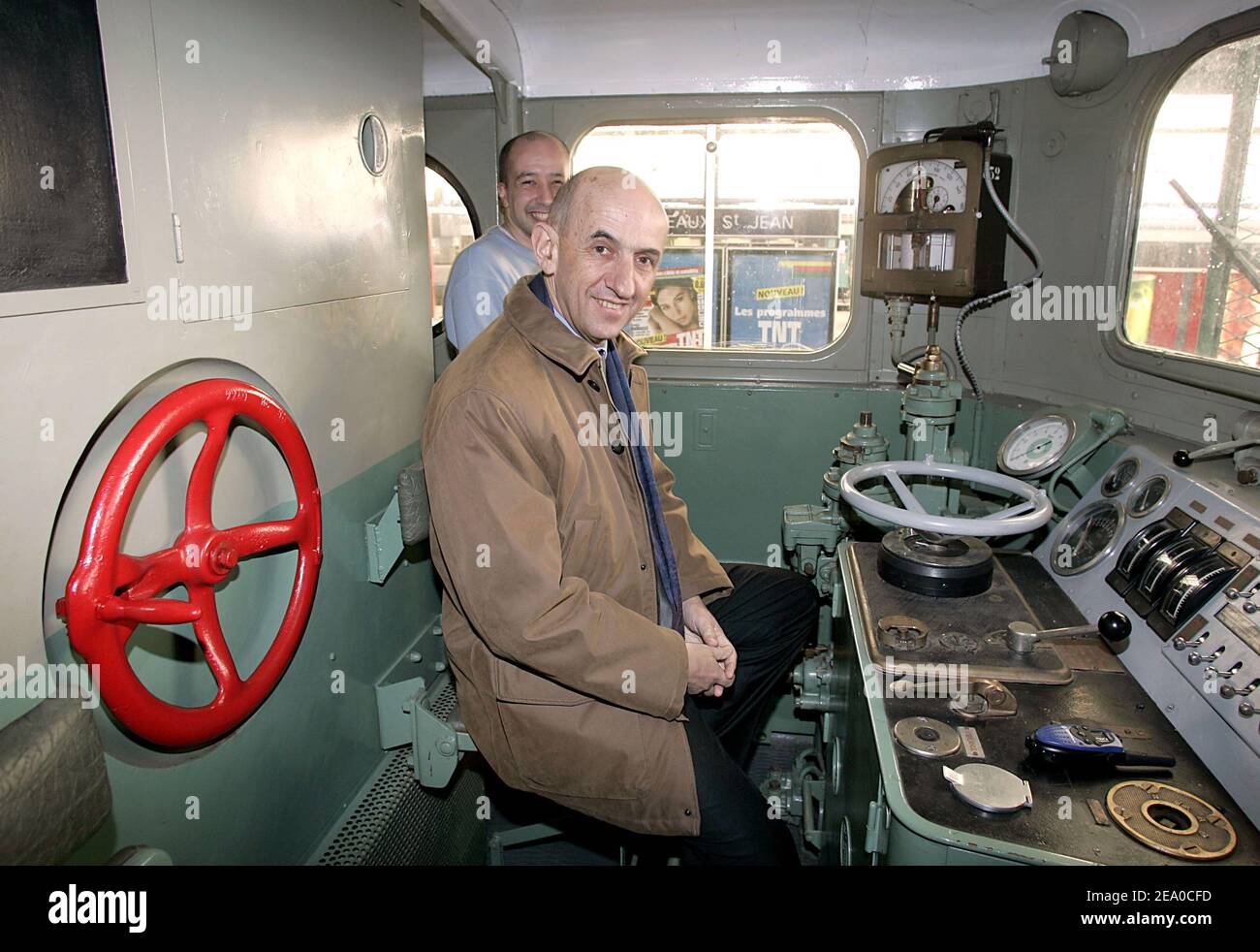 French national railway company SNCF president Louis Gallois in the cab ...