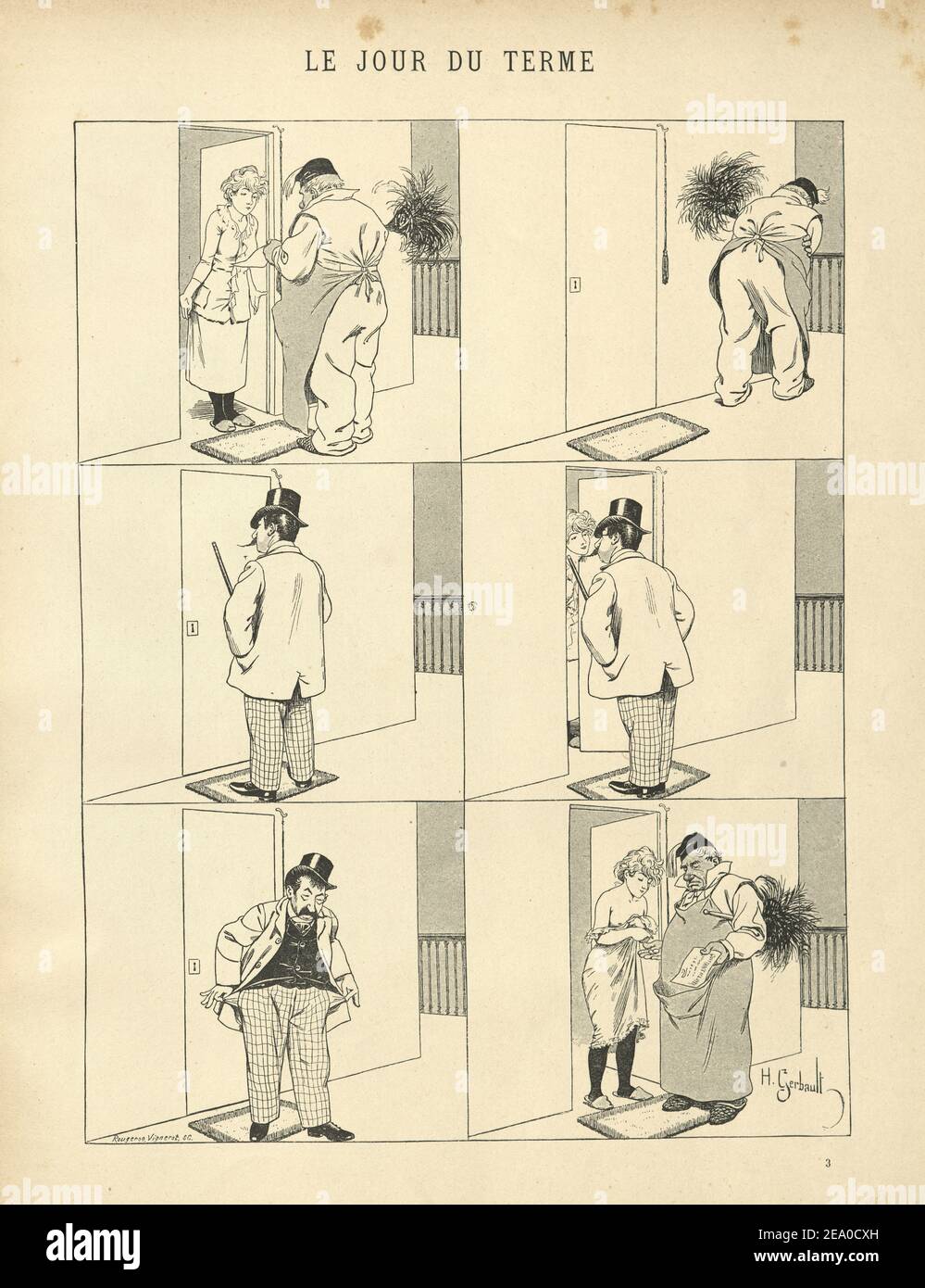 Vintage French cartoons by Henry Gerbault. Le jour du terme (The day of ...