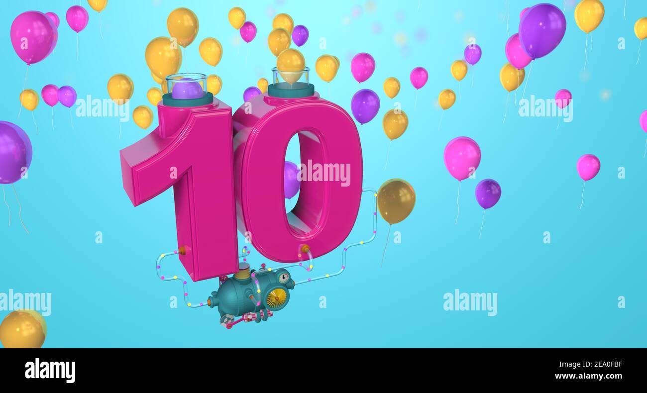 Red number 10 floating in the air connected to a compressor through ...