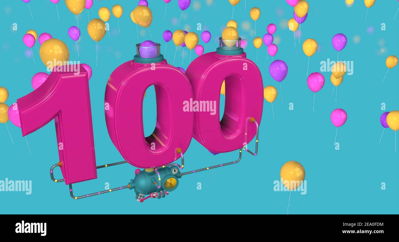 Red number 100 floating in the air connected to a compressor through ...