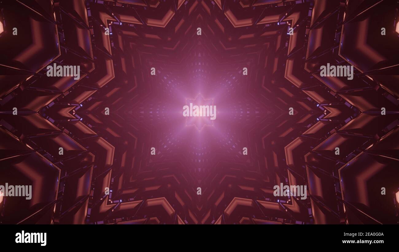 3D rendering of futuristic bright neon pink star shaped fractal ...