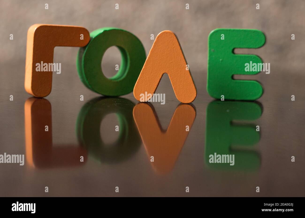 colorful 3d word reflected in a dard table Stock Photo - Alamy