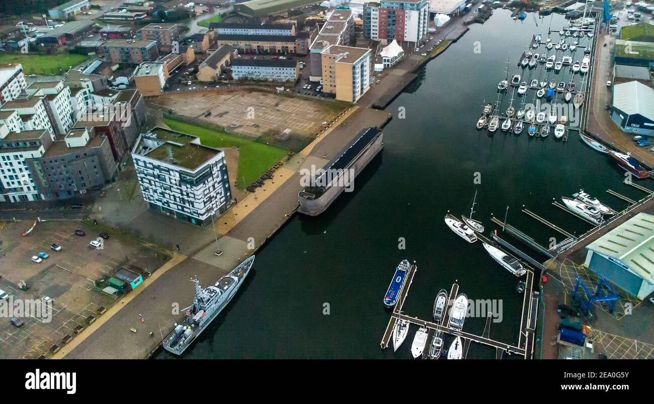An aerial photo of the Wet Dock in Ipswich, Suffolk, UK Stock Photo - Alamy