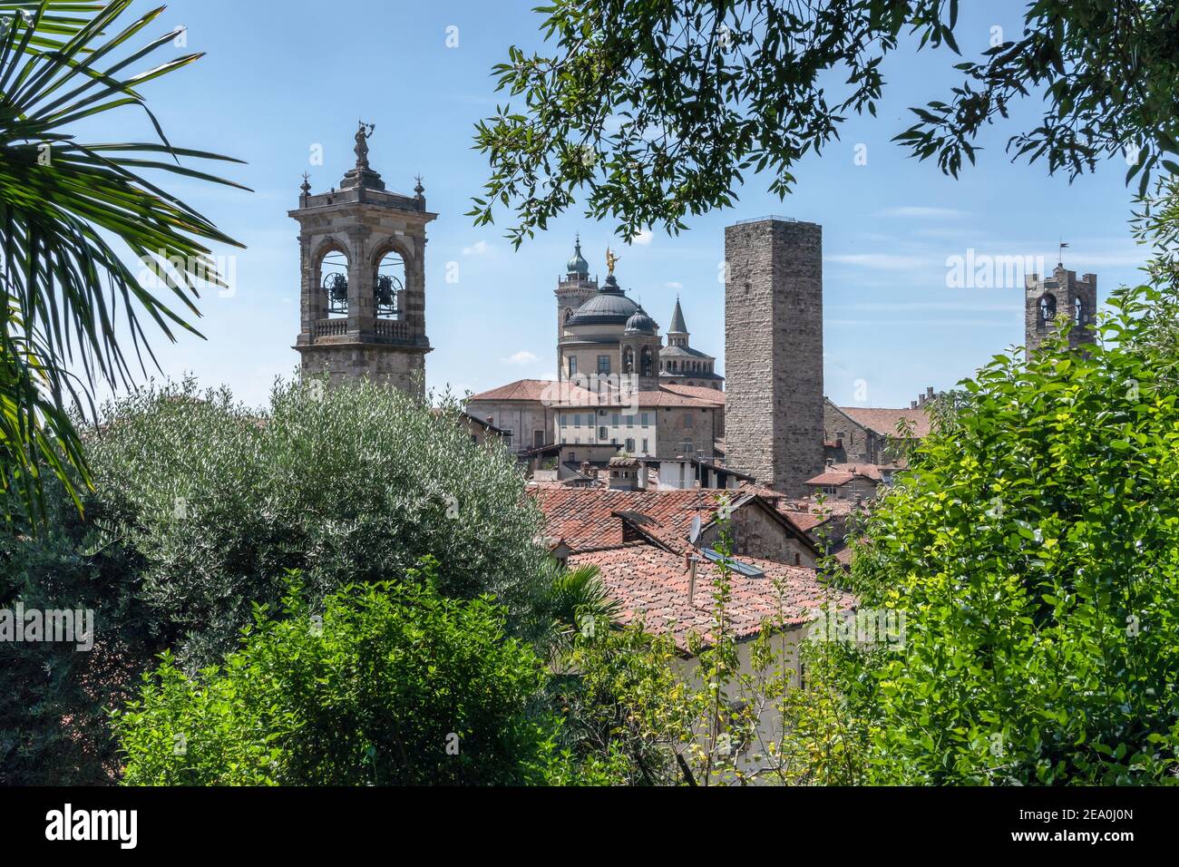 Upper town. Bergamo, Italy. Landscape at the city center, the old ...