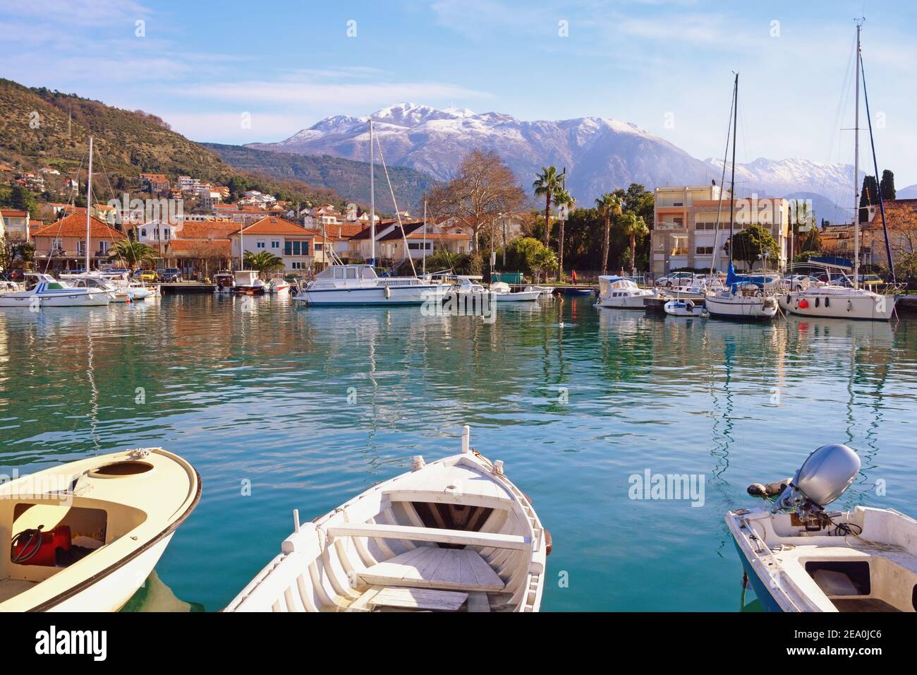 Beautiful winter Mediterranean landscape. Montenegro, Tivat city. View ...
