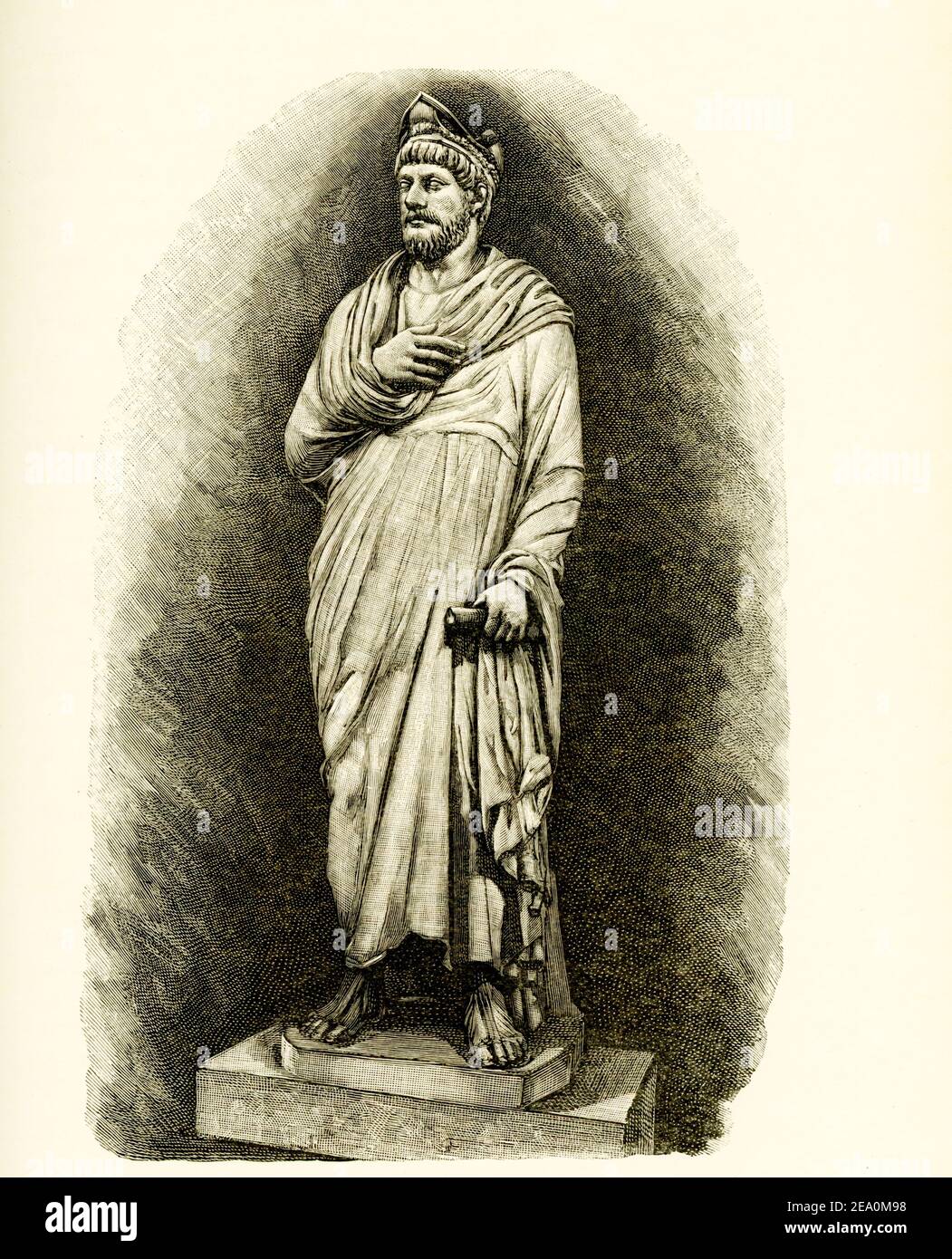 This 1880s AD illustration shows a statue of the Roman Emperor Julian ...