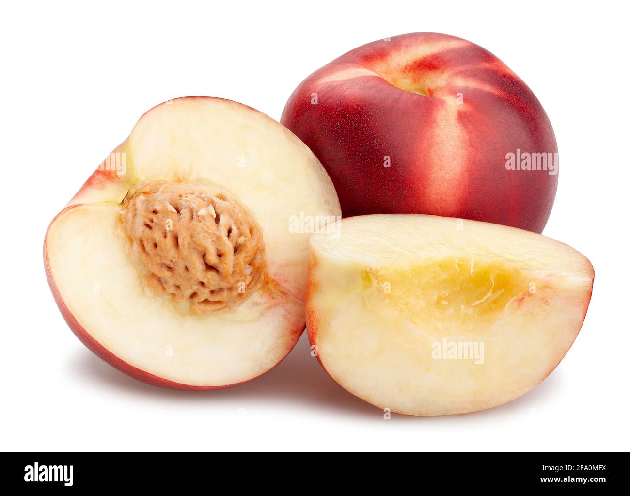 sliced white nectarine path isolated on white Stock Photo - Alamy