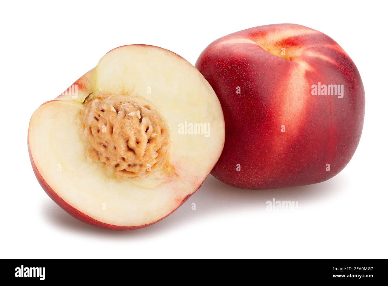 sliced white nectarine path isolated on white Stock Photo - Alamy