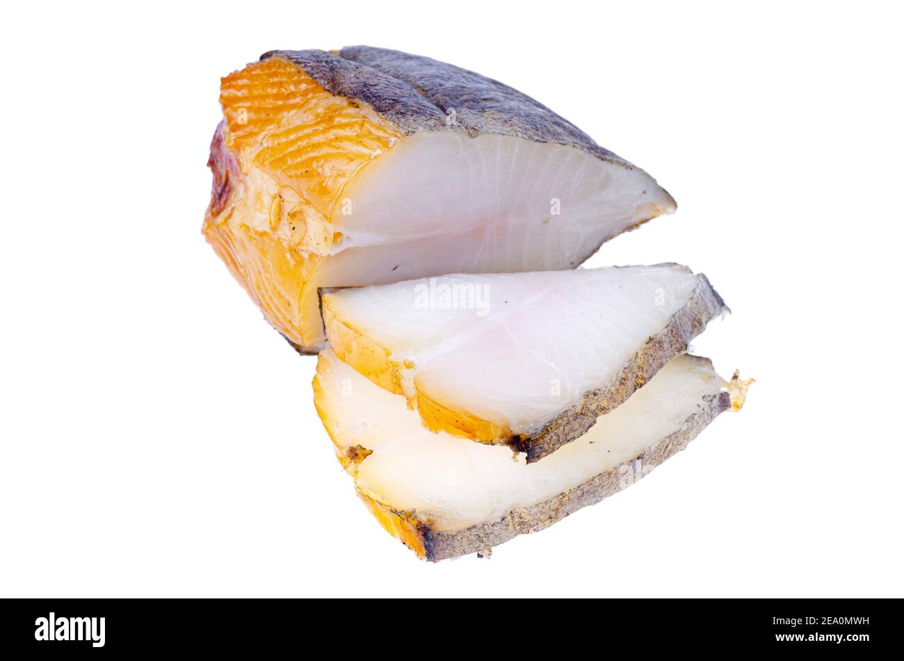 Piece of smoked white halibut fish isolated on white background. Photo ...