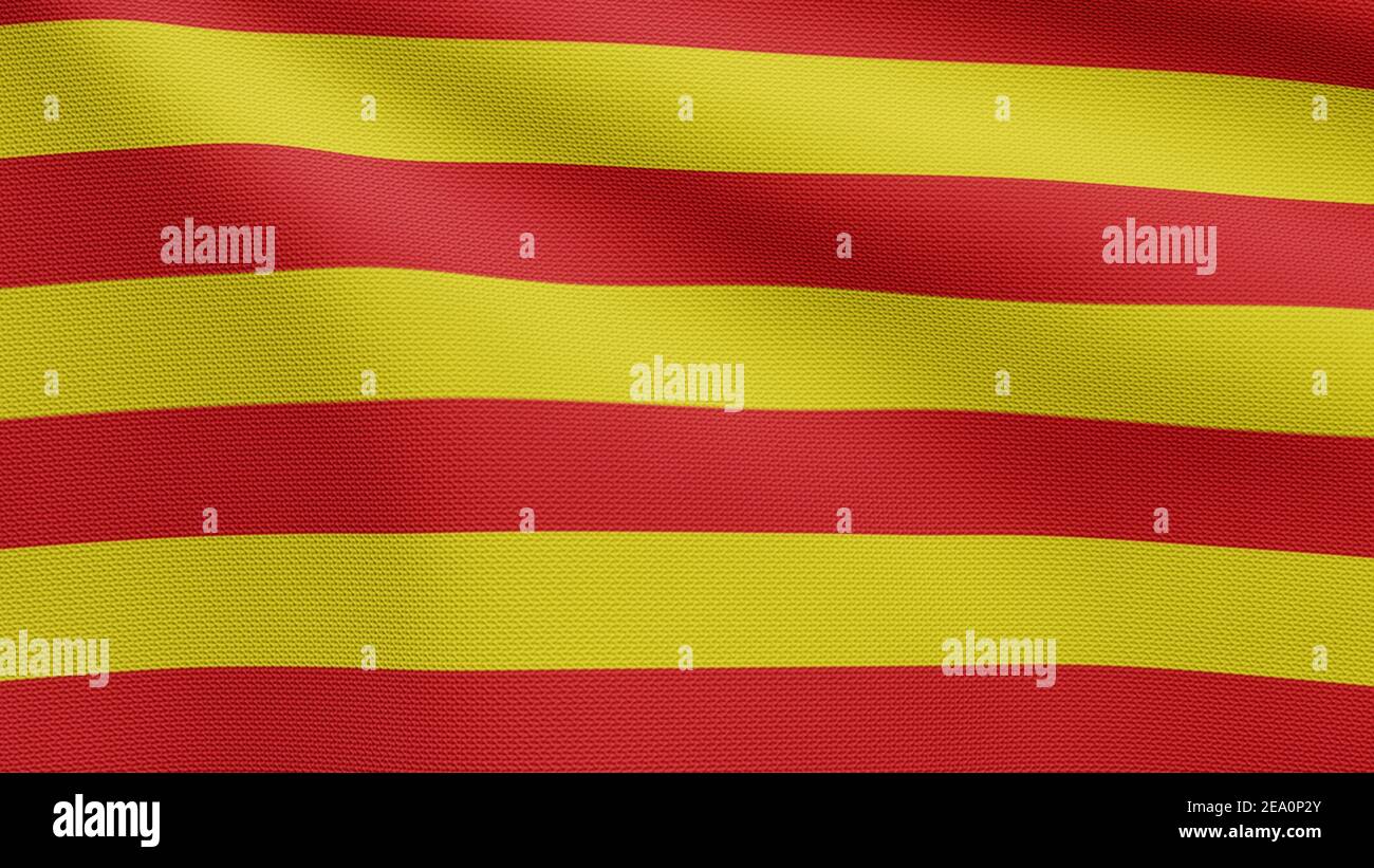 Catalonia flag waving in the wind. Close up of Catalan banner blowing ...