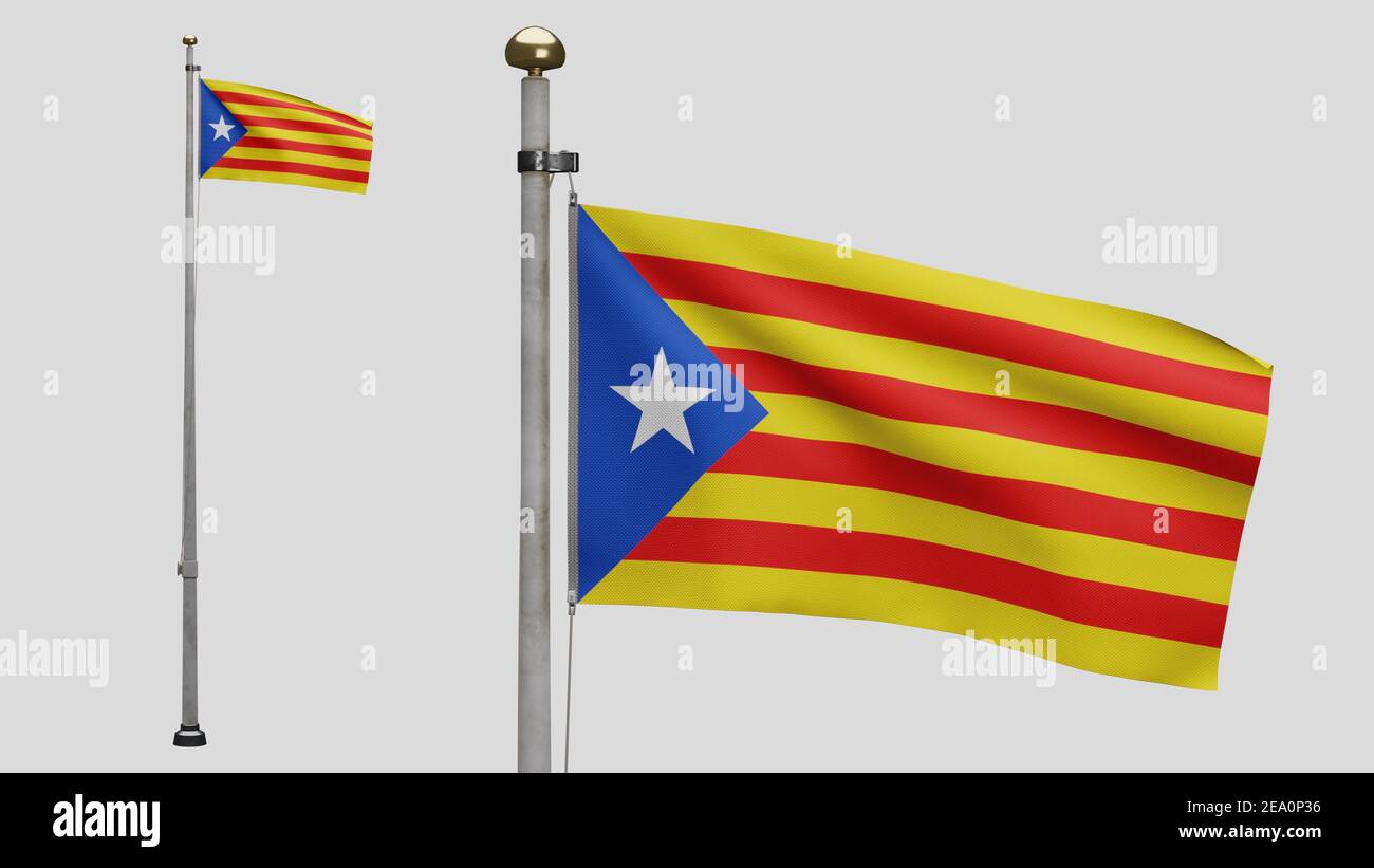 Catalonia independent flag waving in wind. Closeup Catalan estelada ...