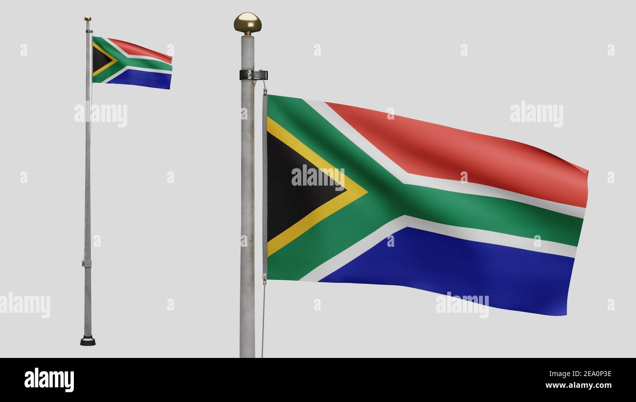 African RSA flag waving in the wind. Close up of South Africa banner ...