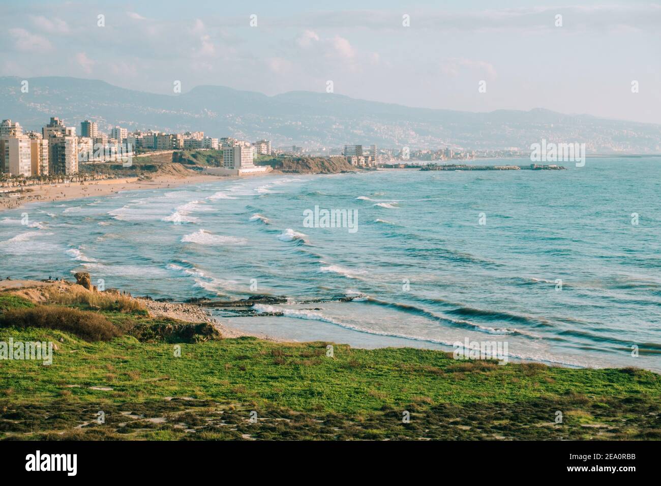 Looking out over Ramlet al-Baida Beach in Beirut, Lebanon Stock Photo ...