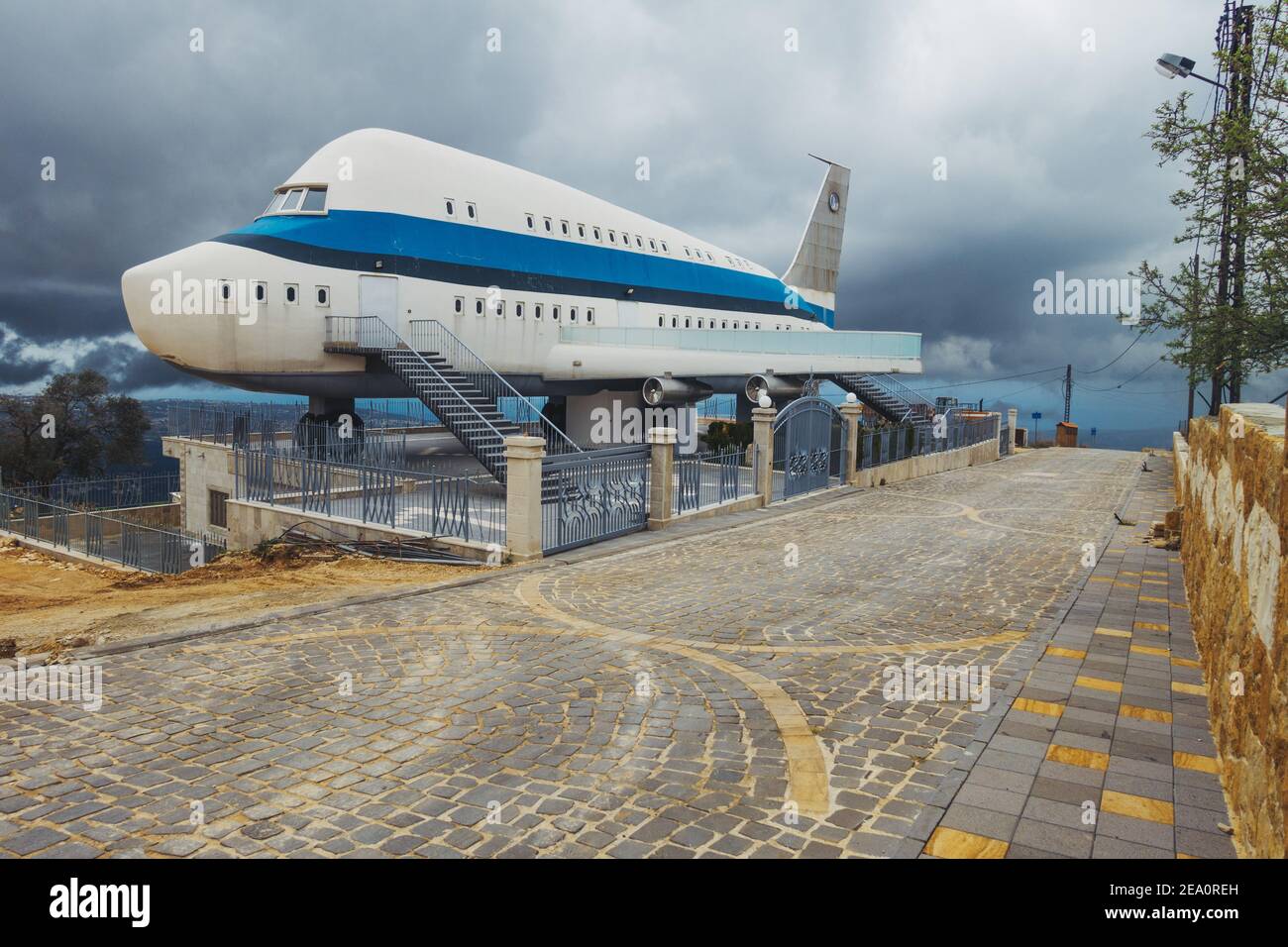 An airplane shaped house in the village of Miziara, Lebanon Stock Photo ...