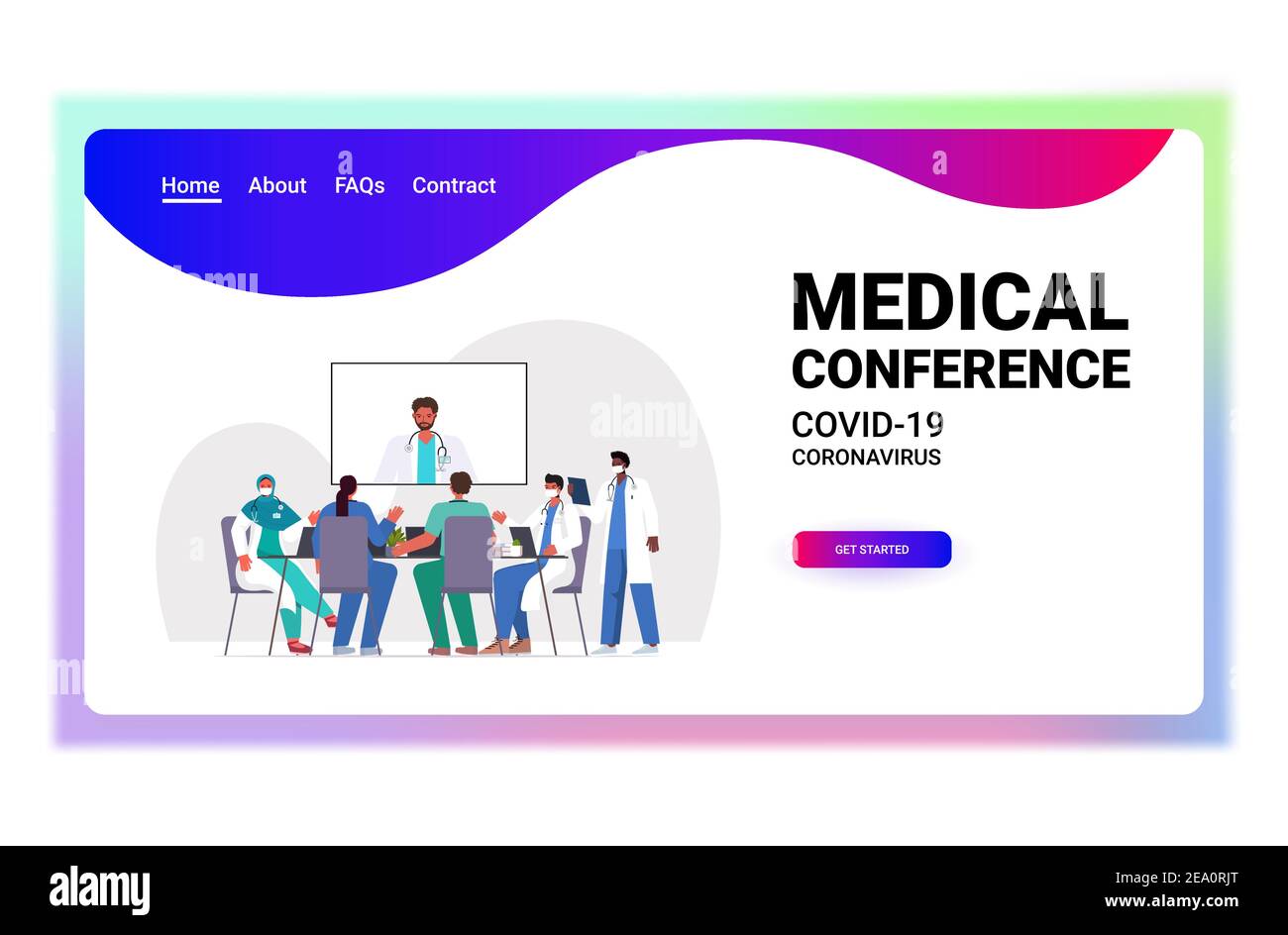 team of doctors having video conference mix race medical specialists ...