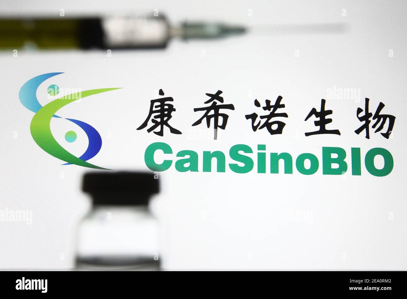 In this photo illustration a CanSinoBIO also known as CanSino Biologics ...