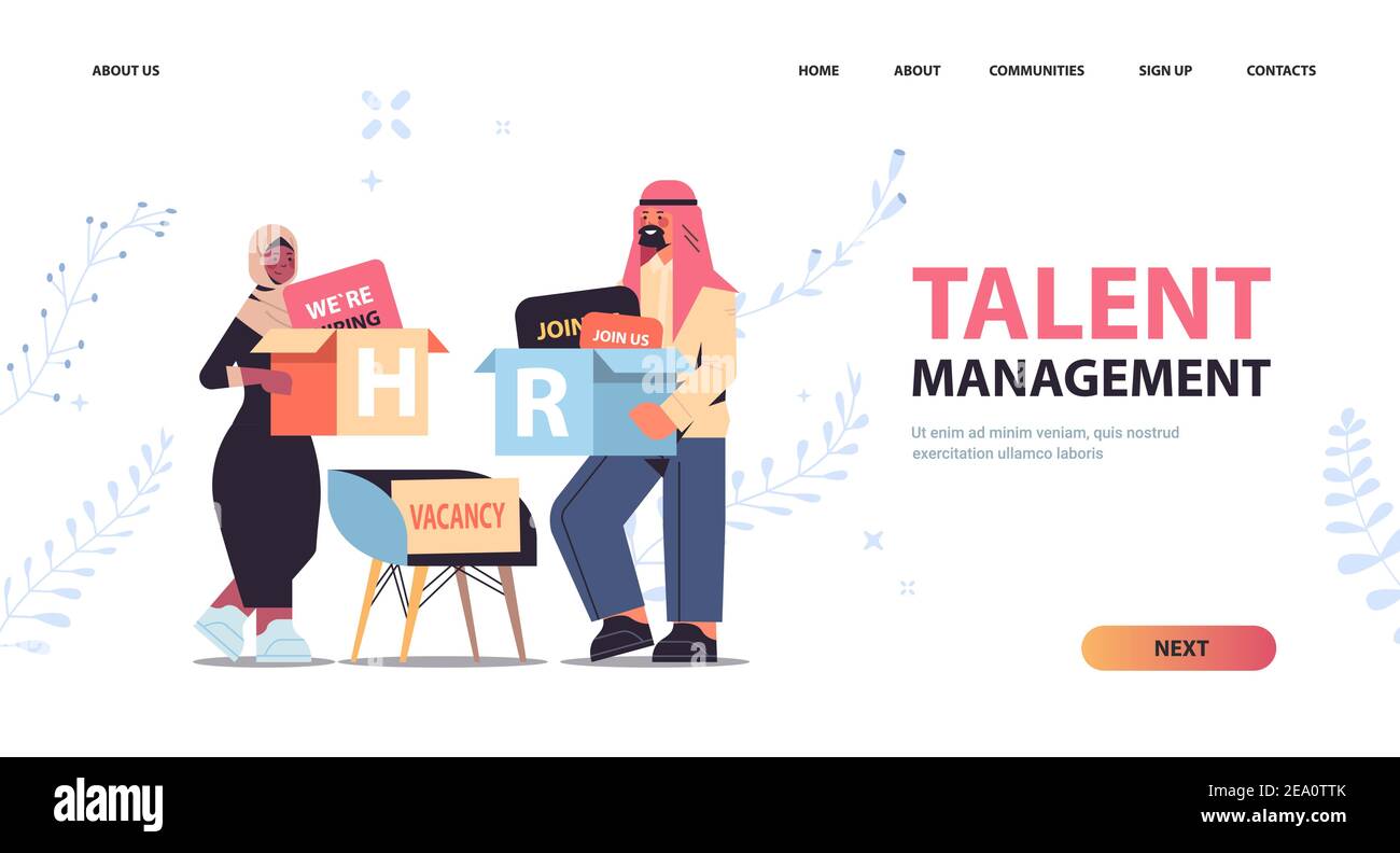 arabic HR managers couple holding cardboard boxes human resources ...