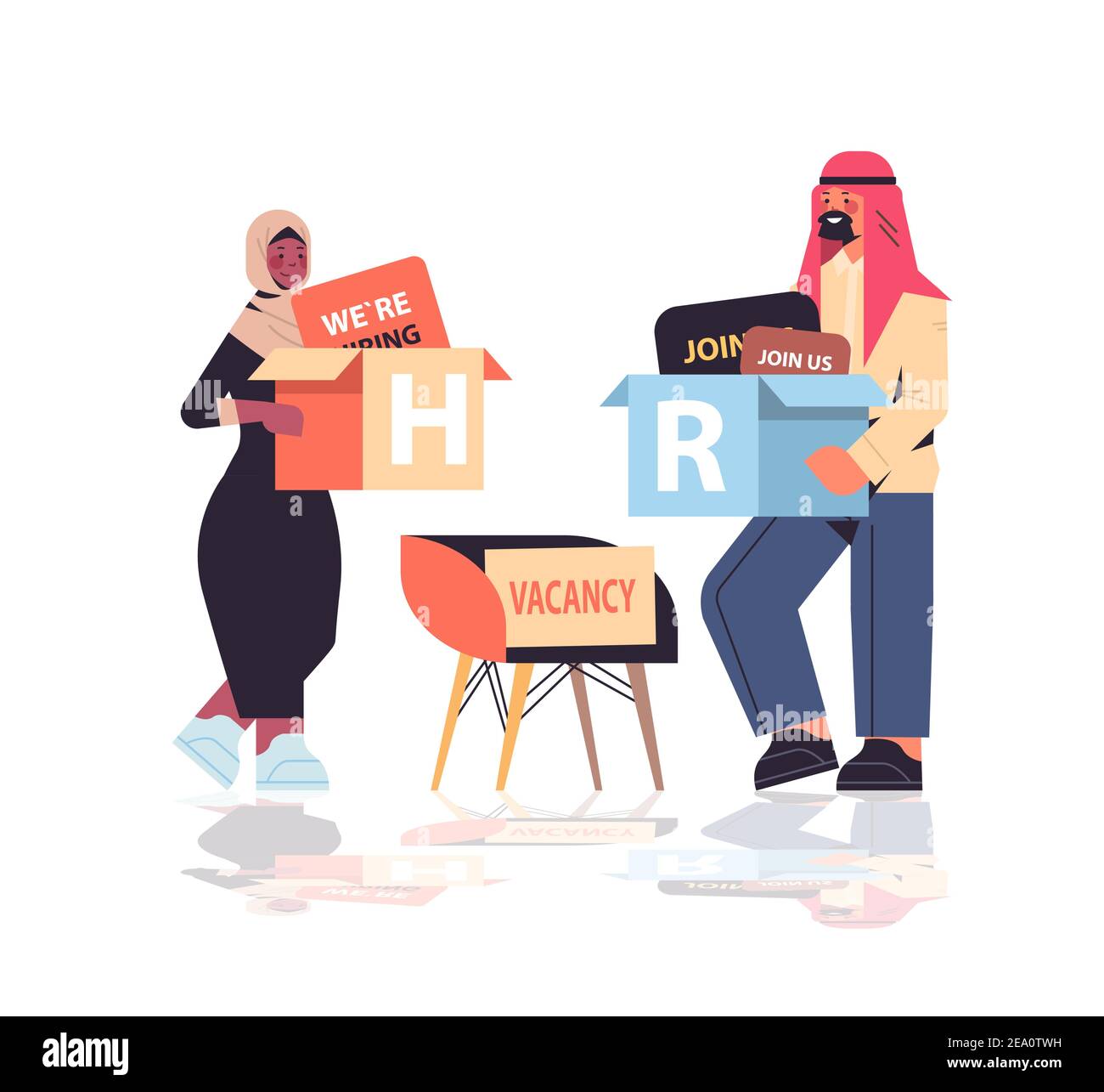arabic HR managers couple holding cardboard boxes human resources ...