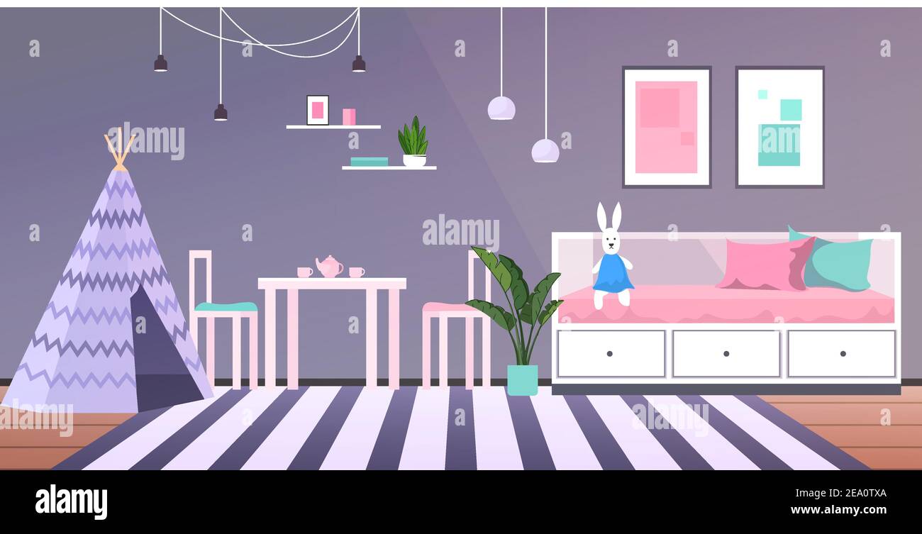 kids room interior empty no people baby's bedroom horizontal vector ...