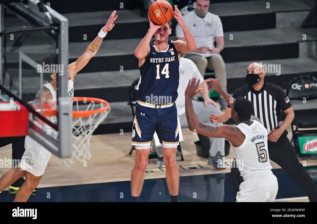 Atlanta, GA, USA. 06th Feb, 2021. Notre Dame forward Nate Laszewski ...