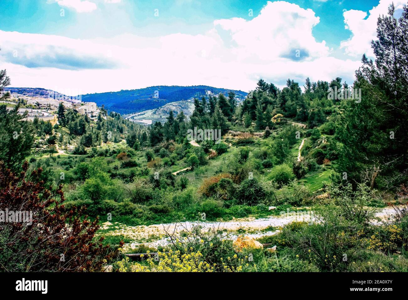 Panorama and view of the Jerusalem hills and the White Valley, The ...