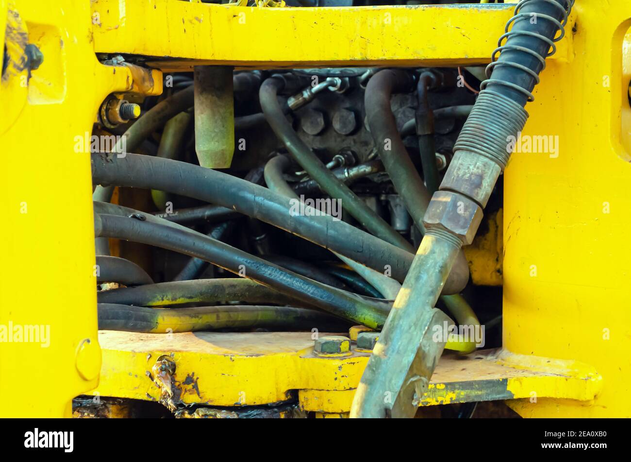 Bulldozer Hose And Cables Stock Photo - Alamy