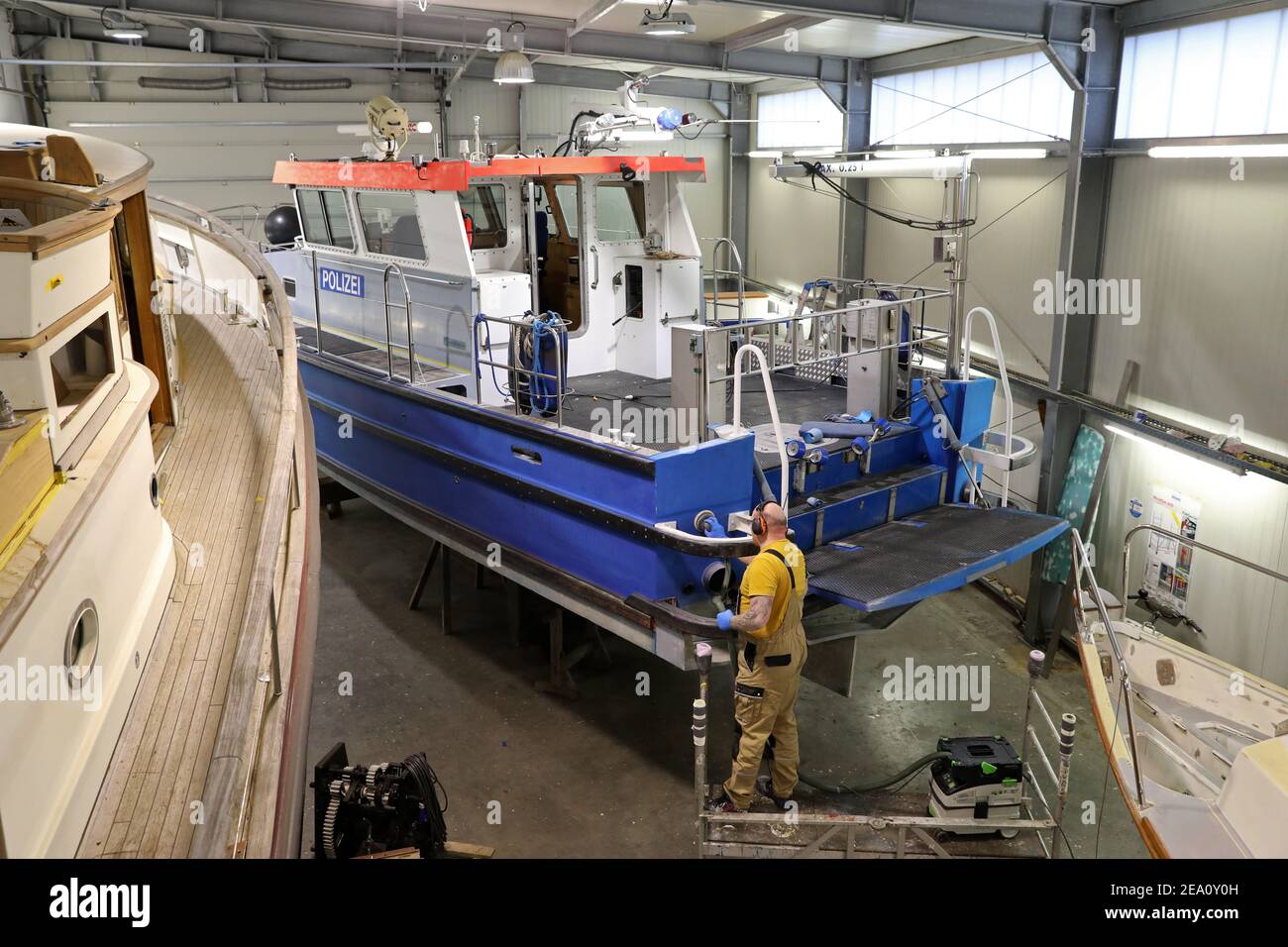 Barth, Germany. 11th Jan, 2021. At the Rammin shipyard, Falco Kreft ...
