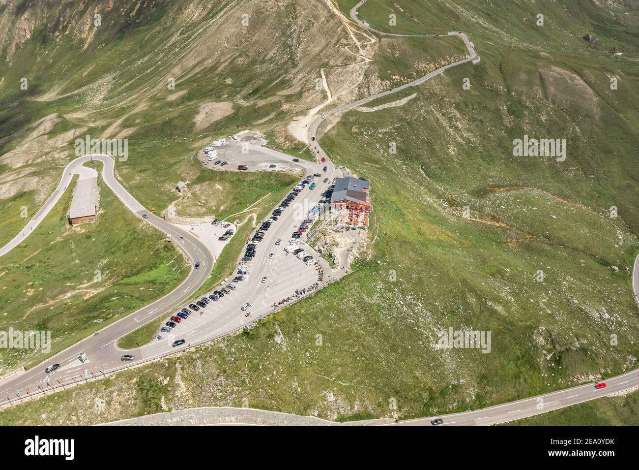 Aerial drone shot of serpentine high alpine road Taxenbacher Fusch up ...