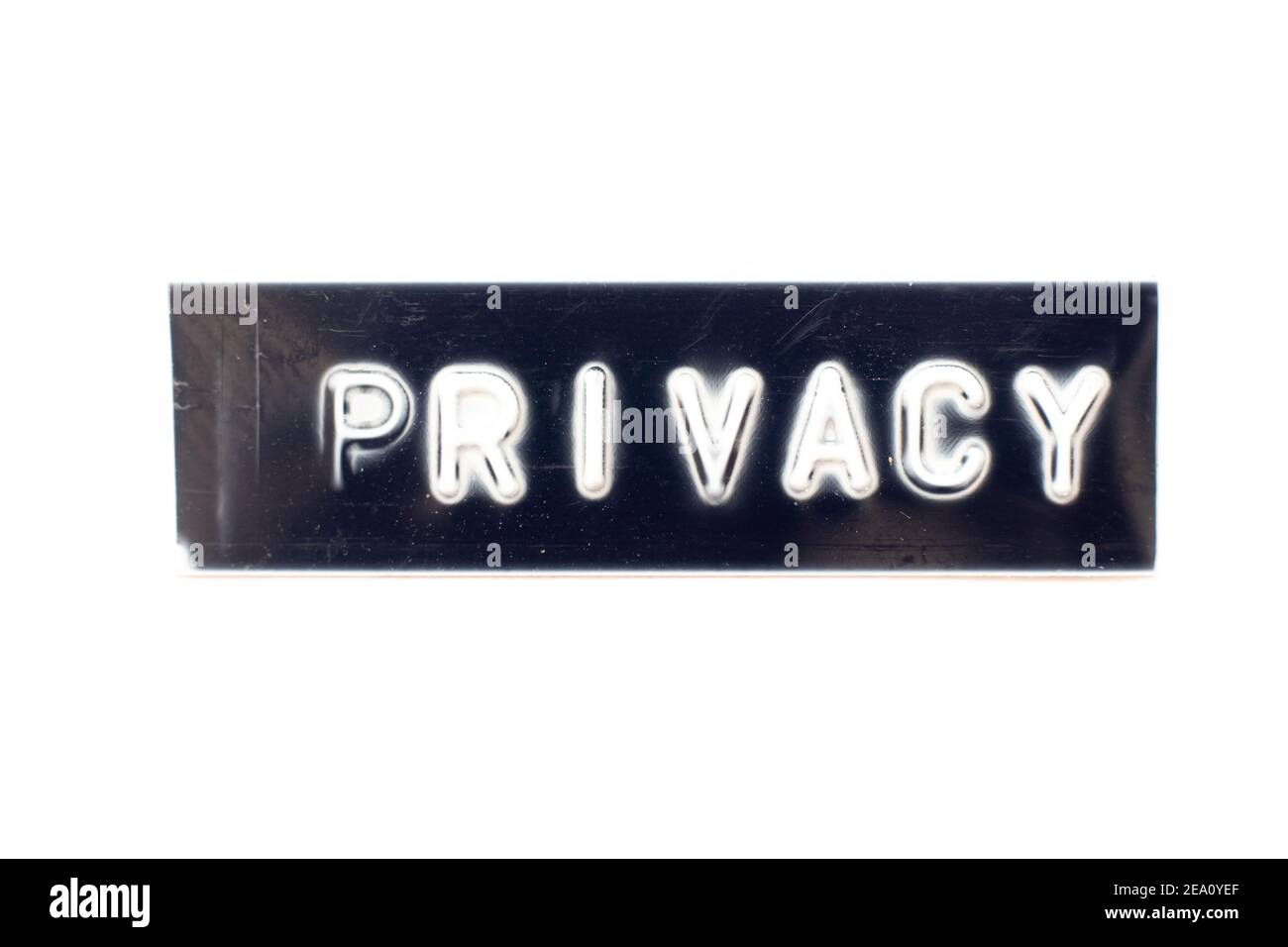 Embossed letter in word privacy on black banner with white background ...
