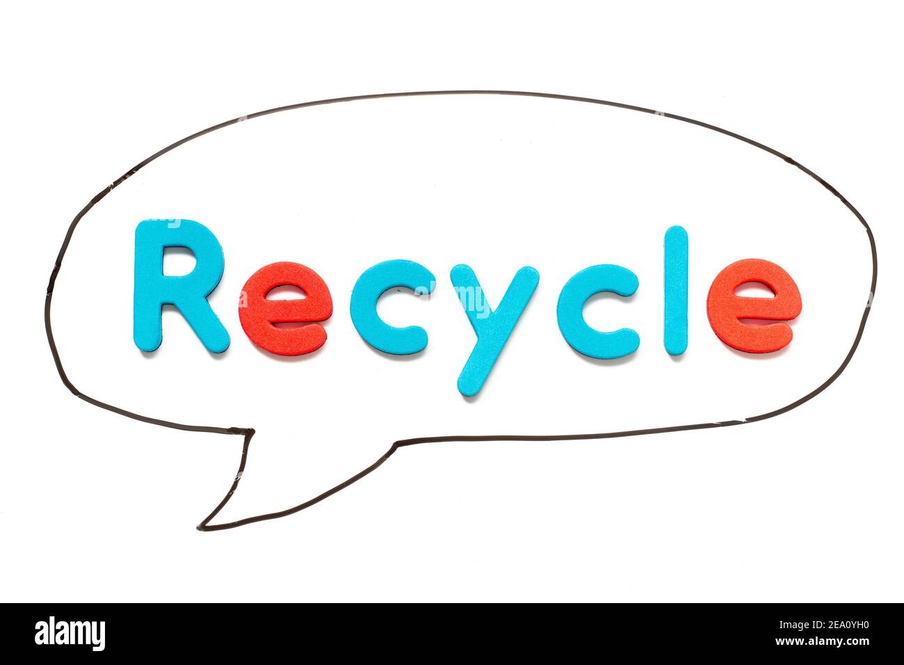 Alphabet letter with word recycle in black line hand drawing as bubble ...