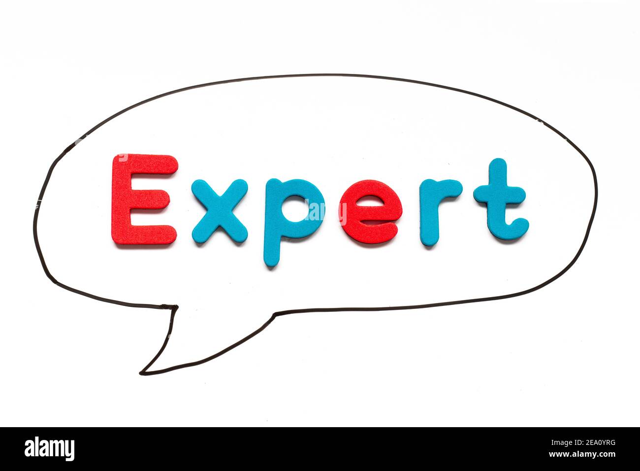 Alphabet letter with word expert in black line hand drawing as bubble ...