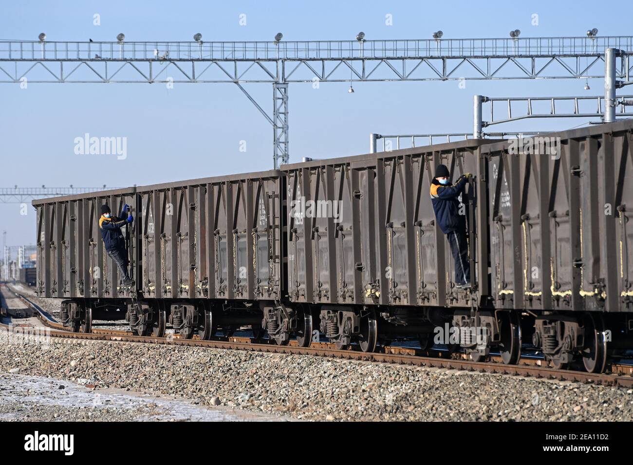 Horgos. 6th Feb, 2021. Staff members work at the Horgos Port in ...