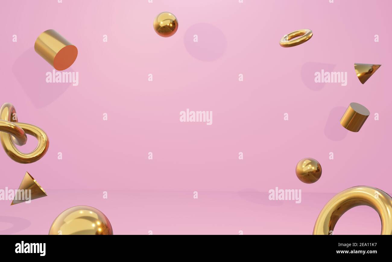 Pink abstract background with metallic color gradient geometric shapes ...