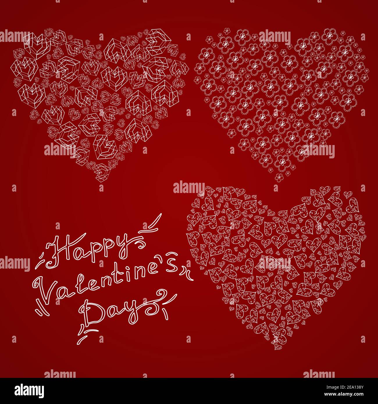 Vector heart shapes with Valentine's Day elements and lettering Happy ...