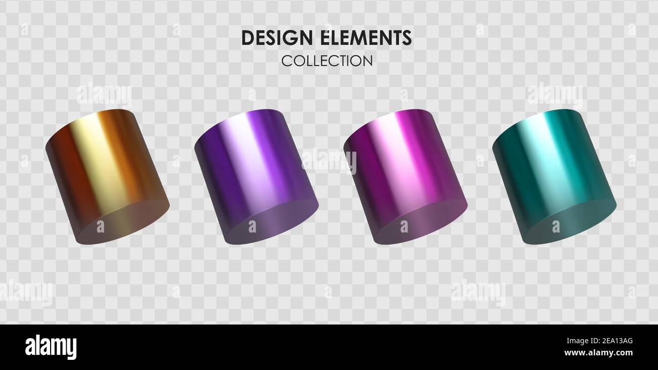 Collection set of realistic 3d render metallic color gradient geometric ...
