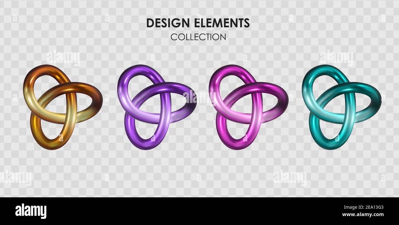 Collection set of realistic 3d render metallic color gradient geometric ...