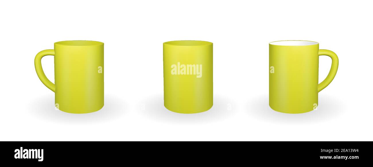 Set of Realistic yellow mug on a white background. 3D rendering. Vector ...