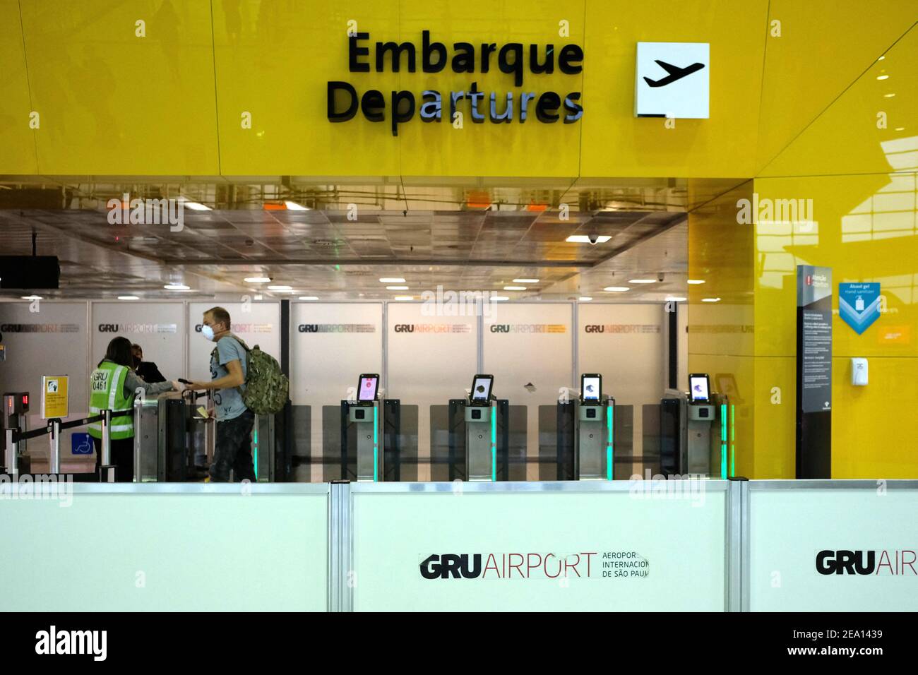 People are seen in the Guarulhos International Airport (GRU) as ...