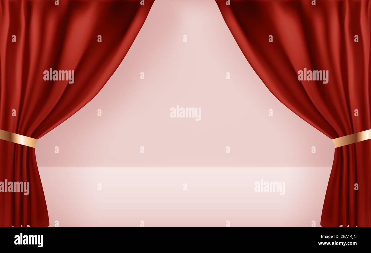 Realistic 3D open curtains background template. Vector Illustration ...