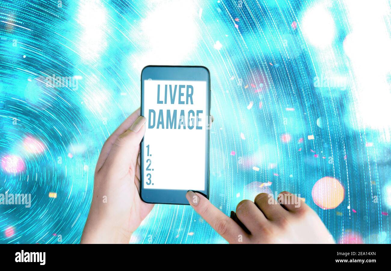 Handwriting text writing Liver Damage. Conceptual photo any disorder of ...