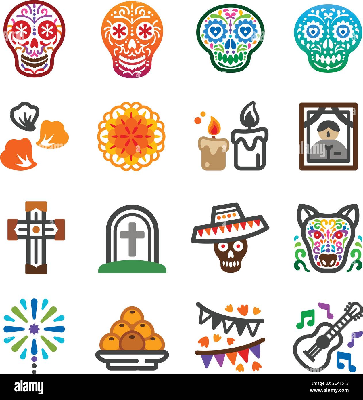 Day Of The Dead Festival And Celebrate Icon Set Vector And Illustration