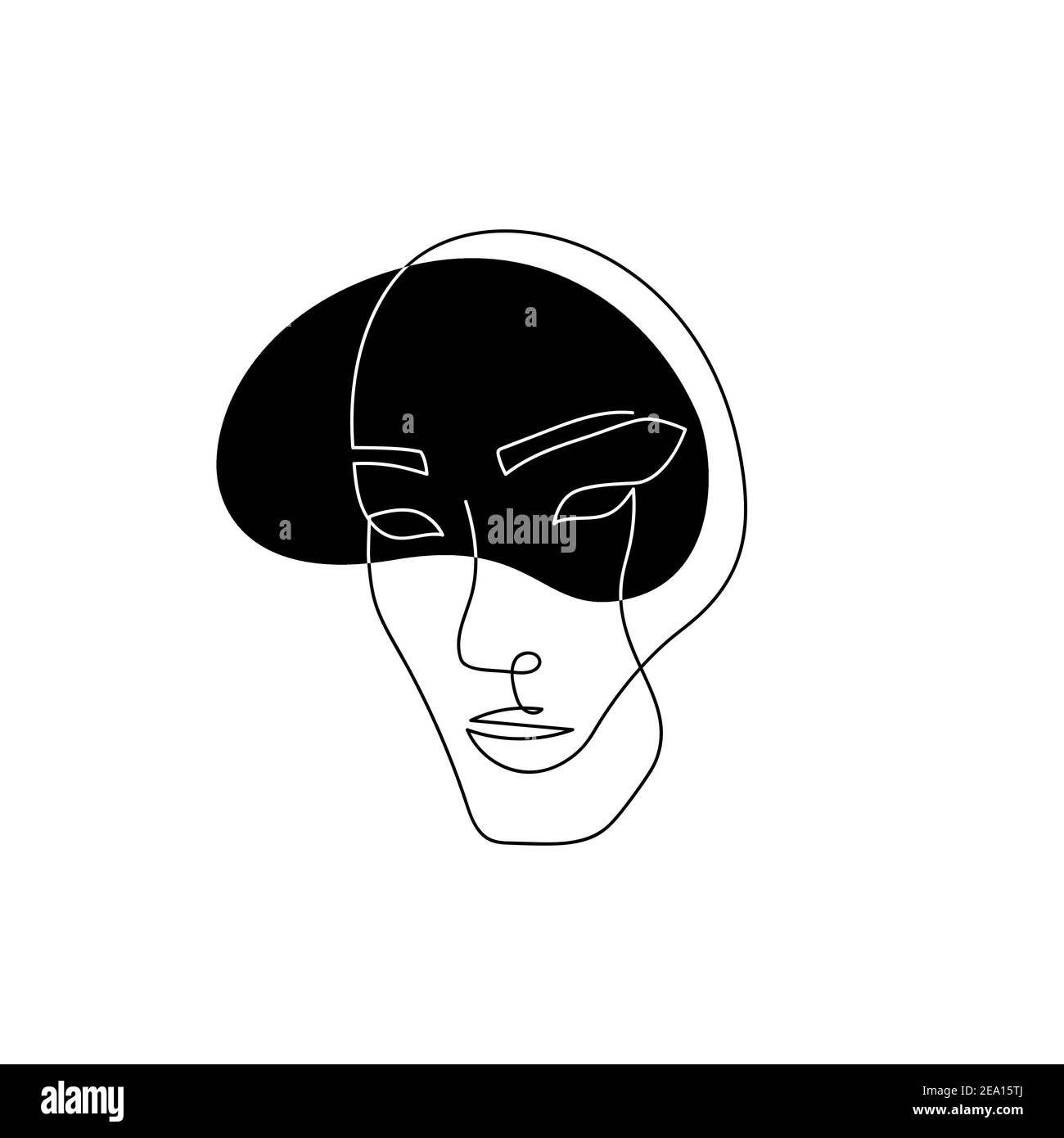 Continuous line asian face. Contemporary female portrait. Hand drawn ...